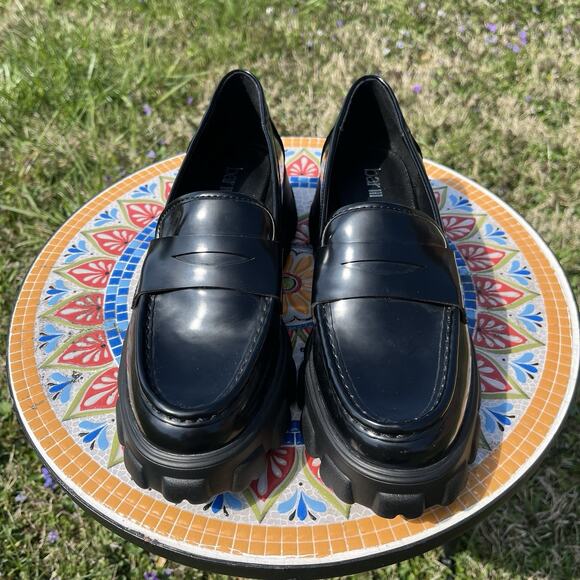 Bar III | Shoes | Bar Iii Paz Sz M Shiny Penny Loafer Black Chunky Lug ...